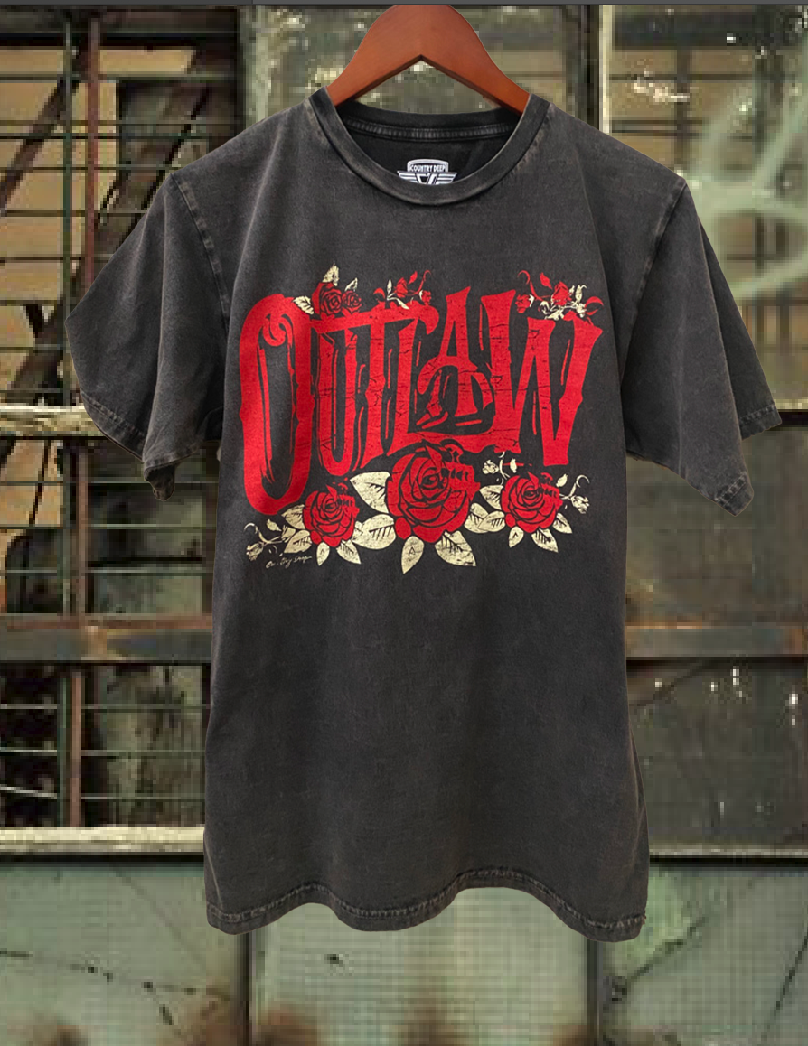 Outlaw Roses Acid wash Relaxed T shirt – Country Deep
