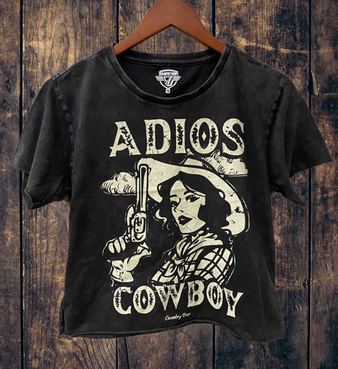 Adios Cowboy regular Cropped Acid wash T-shirt – Country Deep