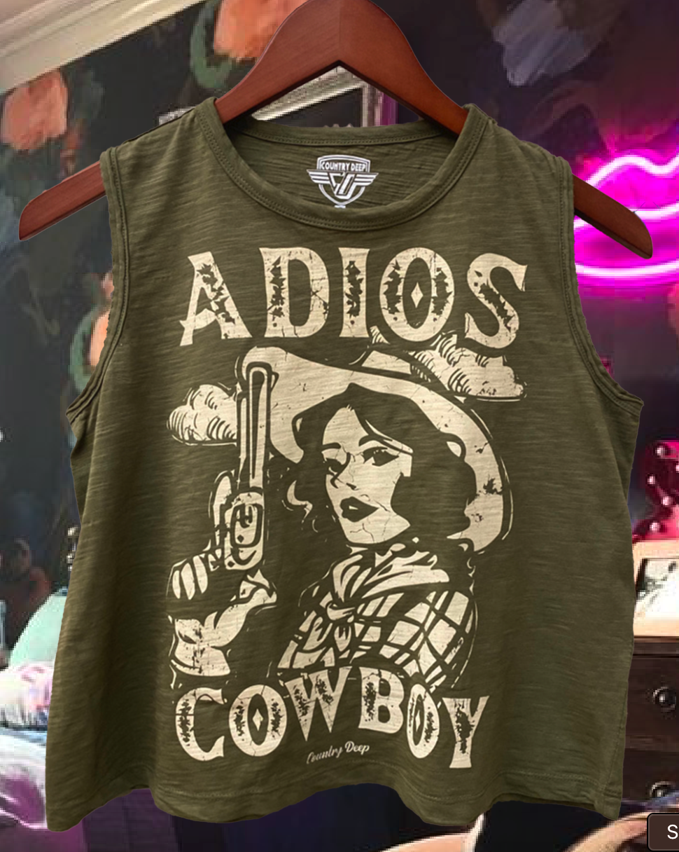 Adios Cowboy Muscle Crop Top – Country Deep
