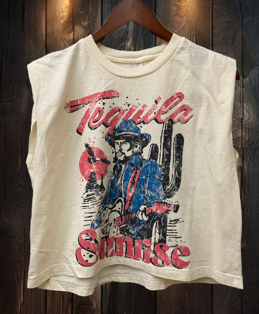 Tequila Sunrise Boxy Midriff Muscle top – Country Deep