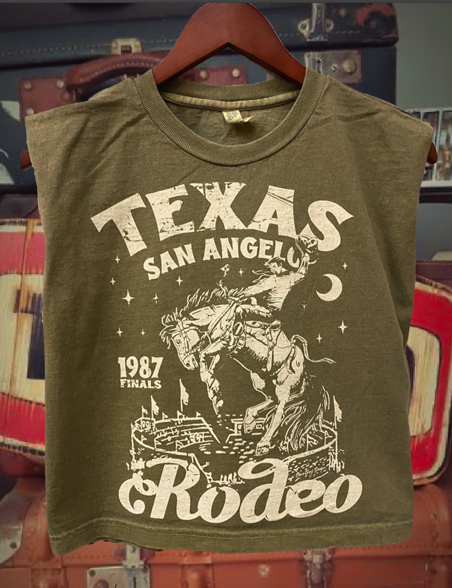 Texas San Angelo 1987 Rodeo Finals Boxy Midriff Muscle top – Country Deep