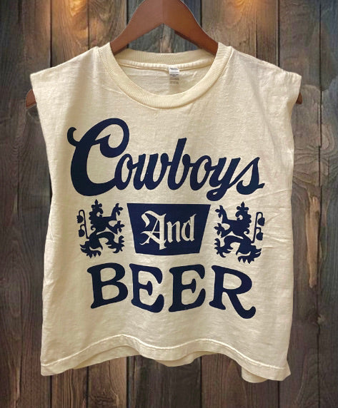 Cowboys and Beer logo Boxy Midriff Muscle top – Country Deep