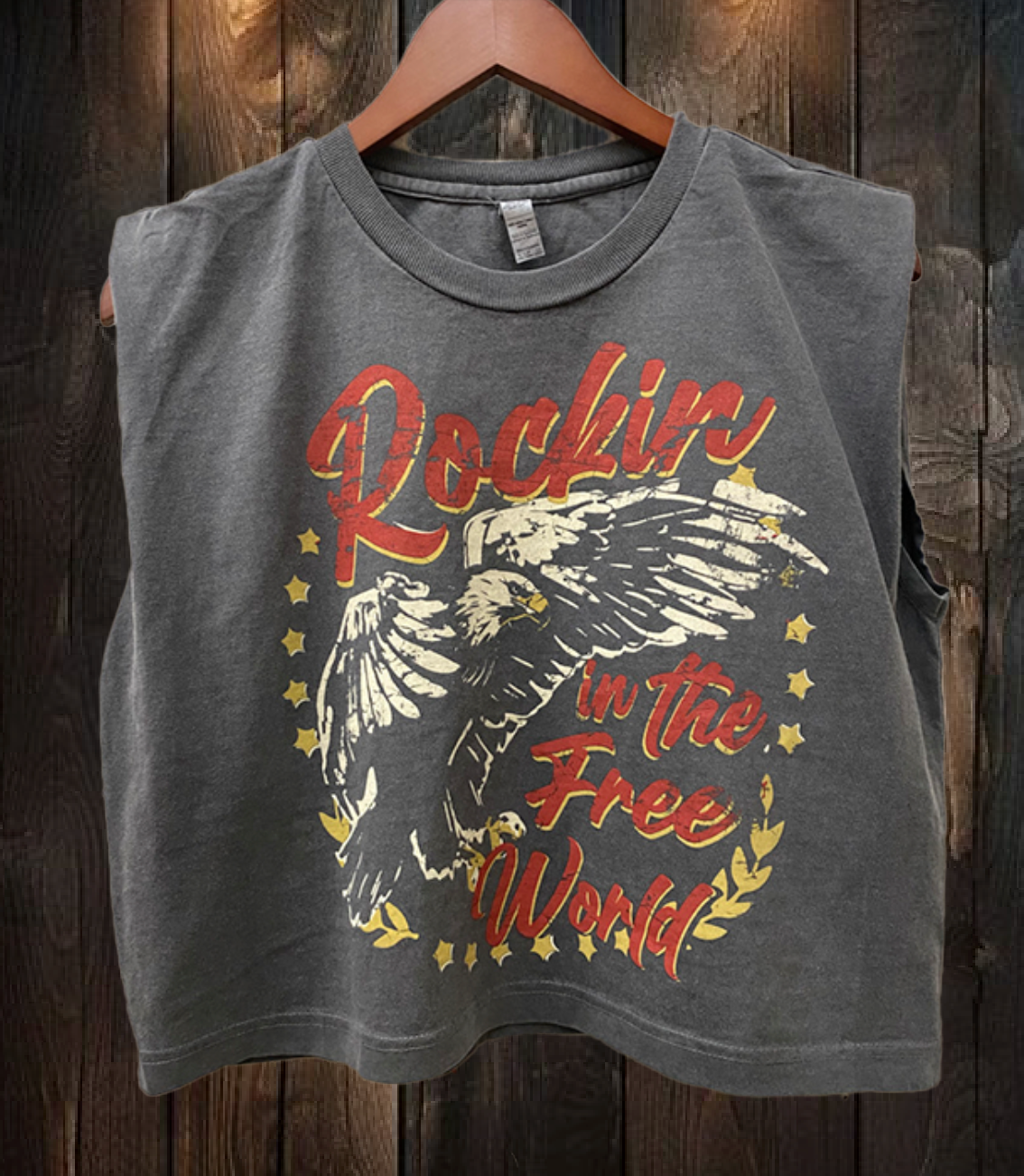 Rockin in the Free World Boxy Midriff Muscle top – Country Deep